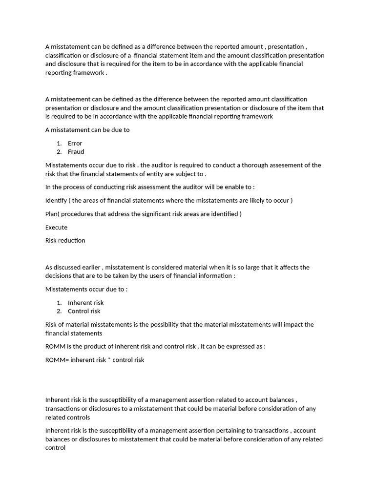 Defining Misstatement in Financial Reporting | PDF | Audit | Internal ...