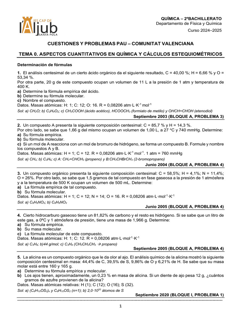 Tema 00. Problemas Pau | PDF | Ácido clorhídrico | Ácido nítrico