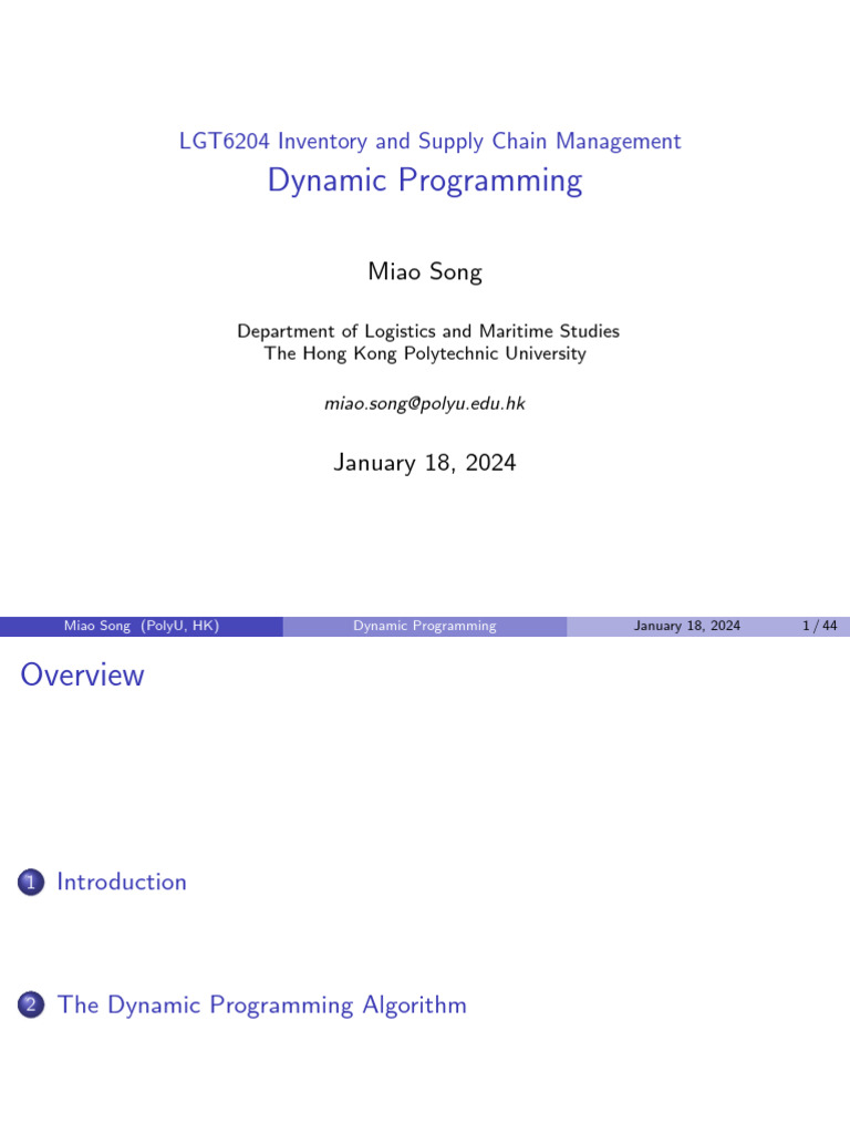 Dynamic Programming in Supply Chain Management | PDF | Dynamic ...