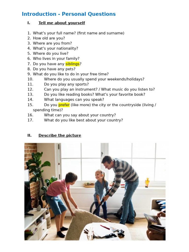 01 Introduction - Personal Questions | PDF | Language Arts & Discipline ...