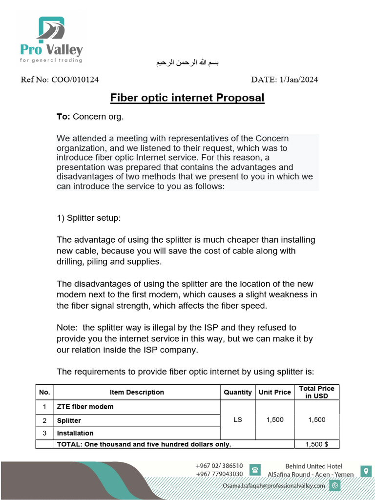Concern Fiber Optic Internet Proposal 2 | PDF | Internet Service ...