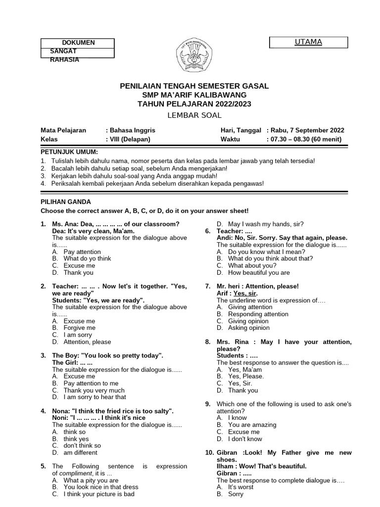 Soal Pts GSL 8 - Inggris | PDF