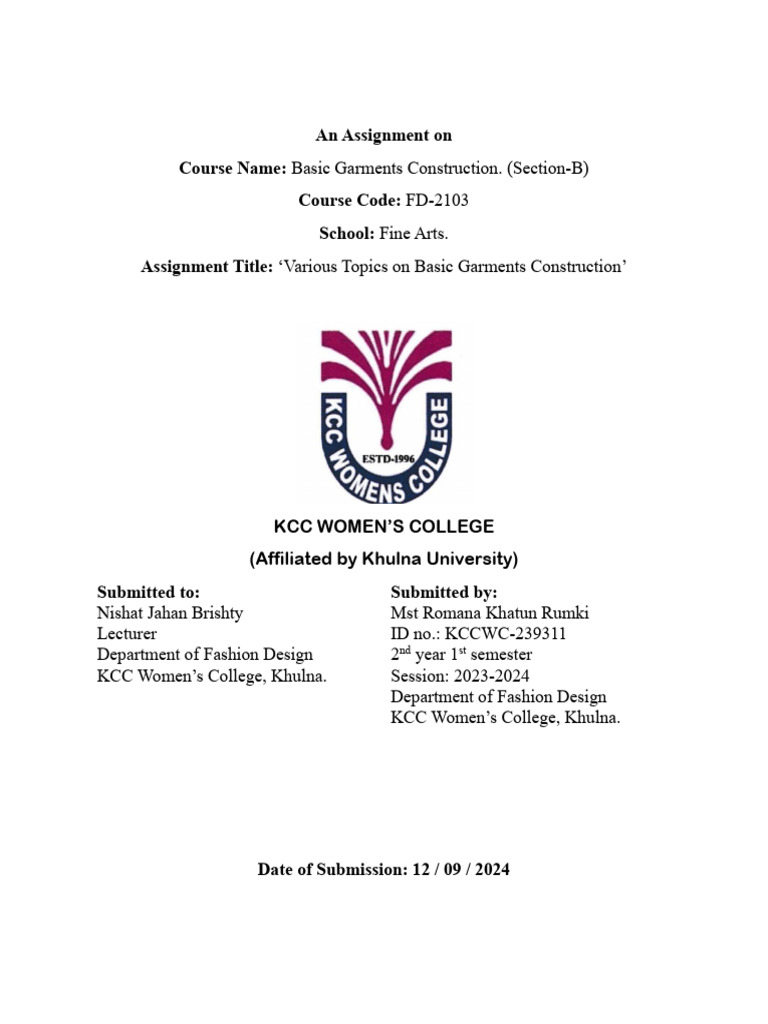 An Assignment on garments | PDF | Sewing Machine | Sewing