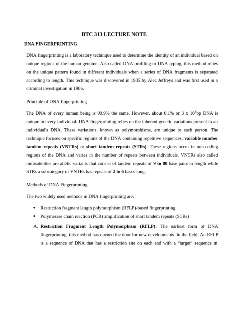 BTC 313 DNA - Fingerprinting - & - Recombinant - DNA - Technology | PDF | Restriction Enzyme ...