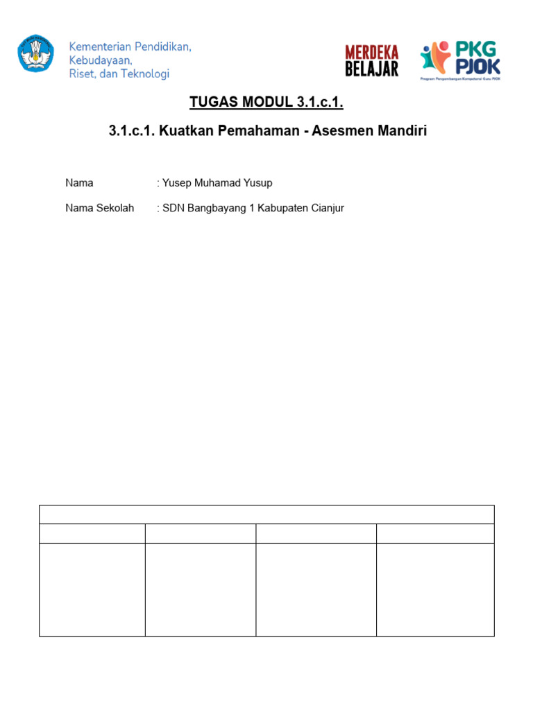 Tugas Modul 3.1.c.1. Kuatkan Pemahaman - Asesmen Mandiri | PDF