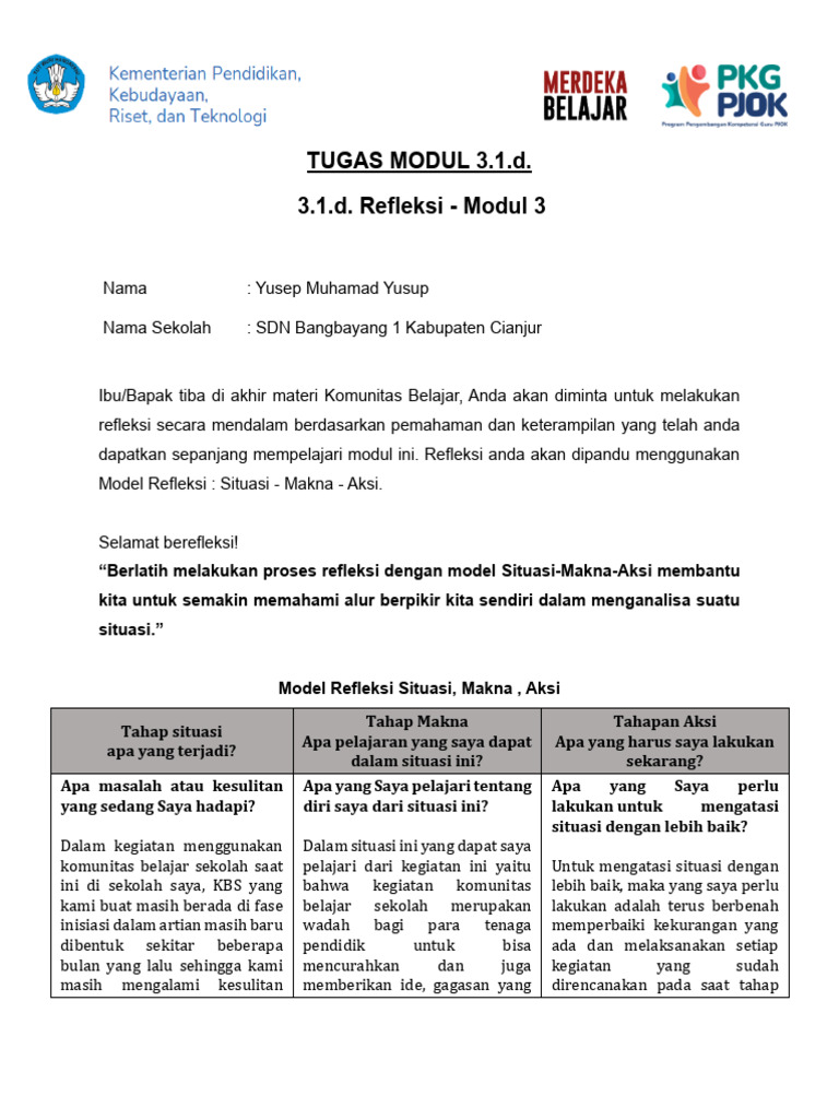 Tugas Modul 3.1.d. Refleksi - Modul 3 | PDF