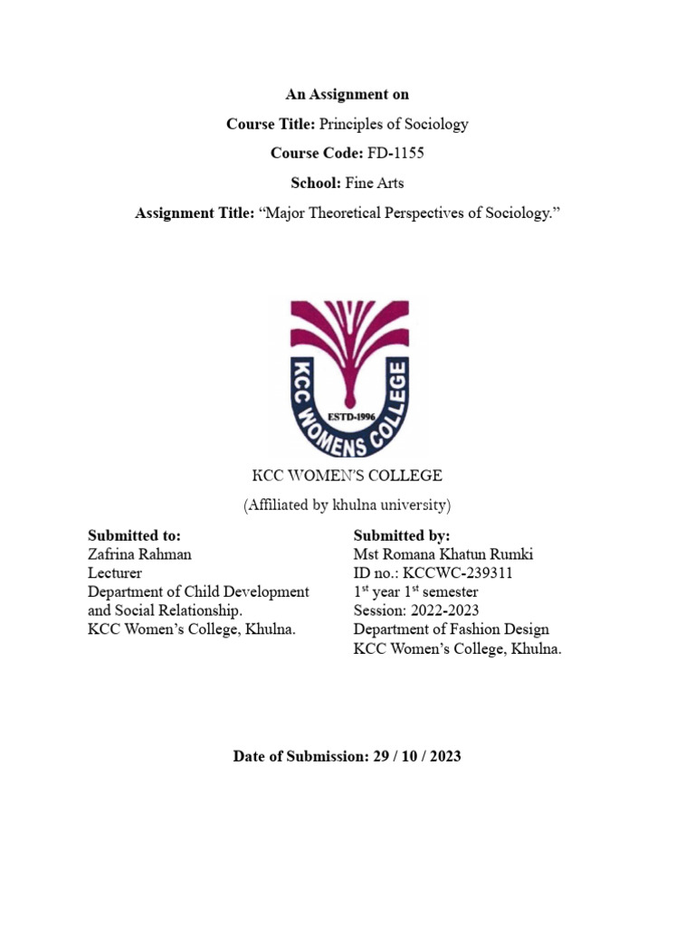 An Assignment On Major Theoretical Perspectives of Sociology | PDF | Postmodernism | Feminism