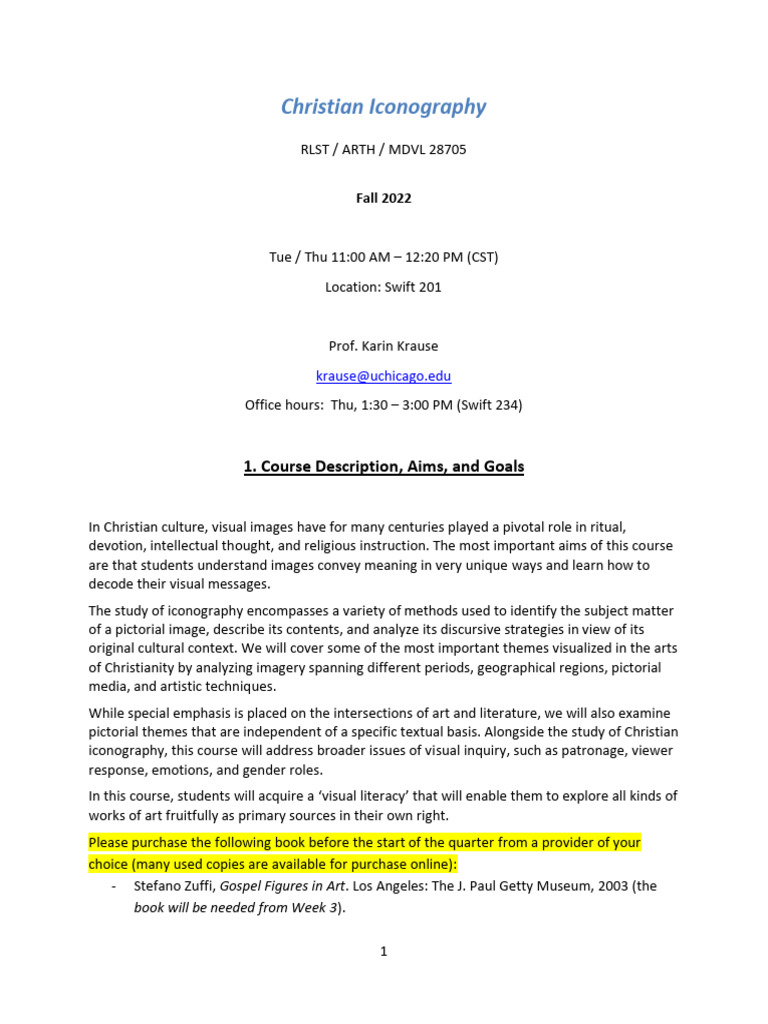 Syllabus Christian Iconography F2022 | PDF | Gospel Of John | Gospel Of ...