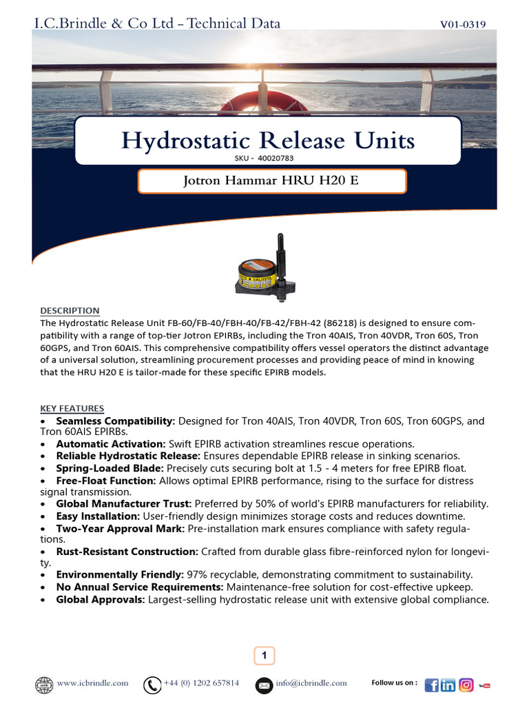 Jotron H20E Hydrostatic Release Unit | PDF | Home & Garden | Technology ...