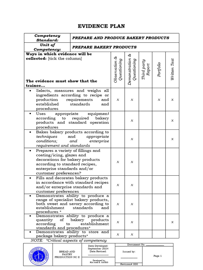 4 EVIDENCE PLAN - MATEO | PDF | Bakery | Cuisine