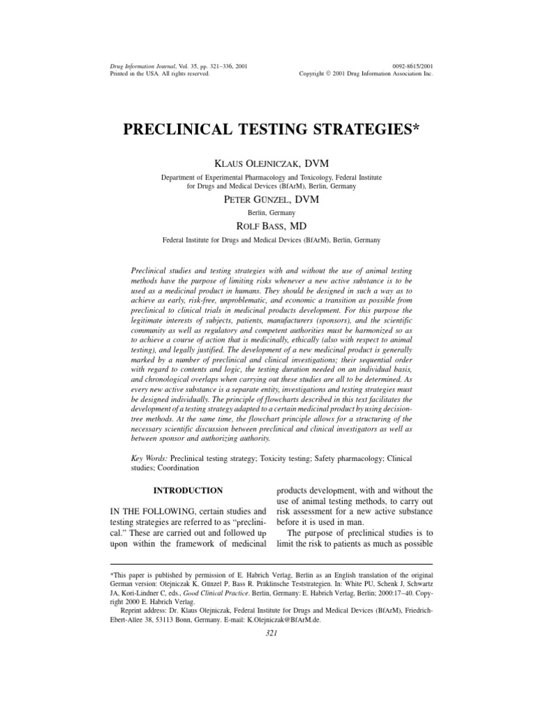 PRECLINICAL TESTING STRATEGIES | PDF | Clinical Trial | Health Care
