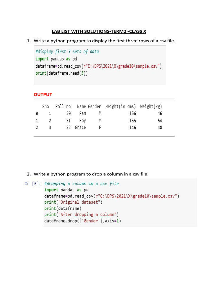 Write A Python Program To Display The First Three Rows of A CSV File | PDF | Teaching Methods ...