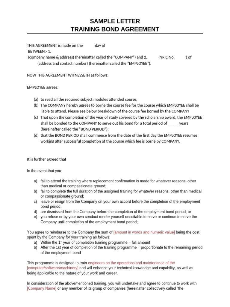 D0004 Training Bond Agreement Simplified Version | PDF | Business