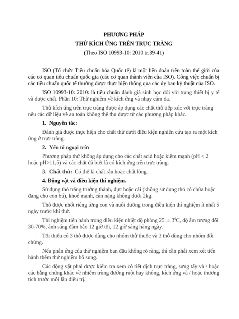 PHƯƠNG PHÁP Kích NG TR C Tràng Theo Iso 10993 | PDF