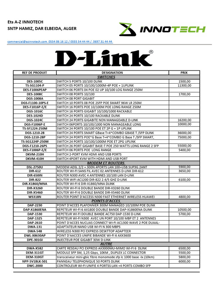 Liste Des Produits Dlink Aoùt 2024 | PDF | Wi Fi | Network Switch