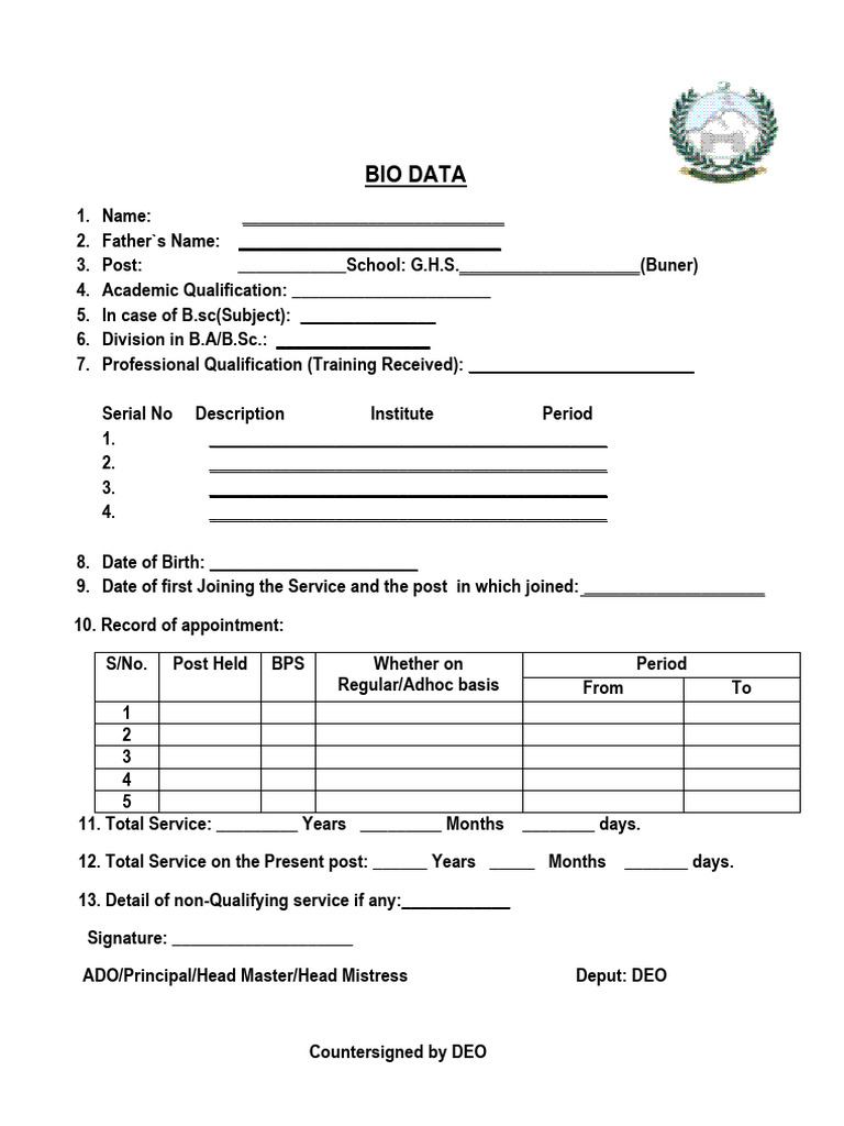 Bio Data | PDF | Career & Growth