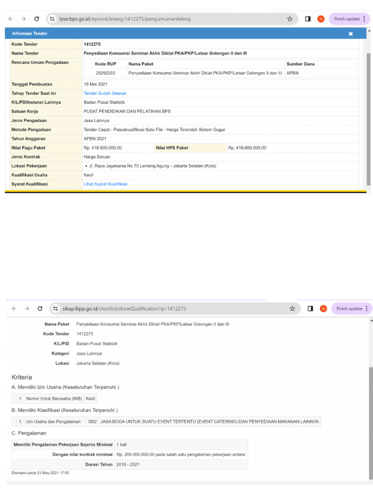 Tender Konsumsi Di BPS | PDF