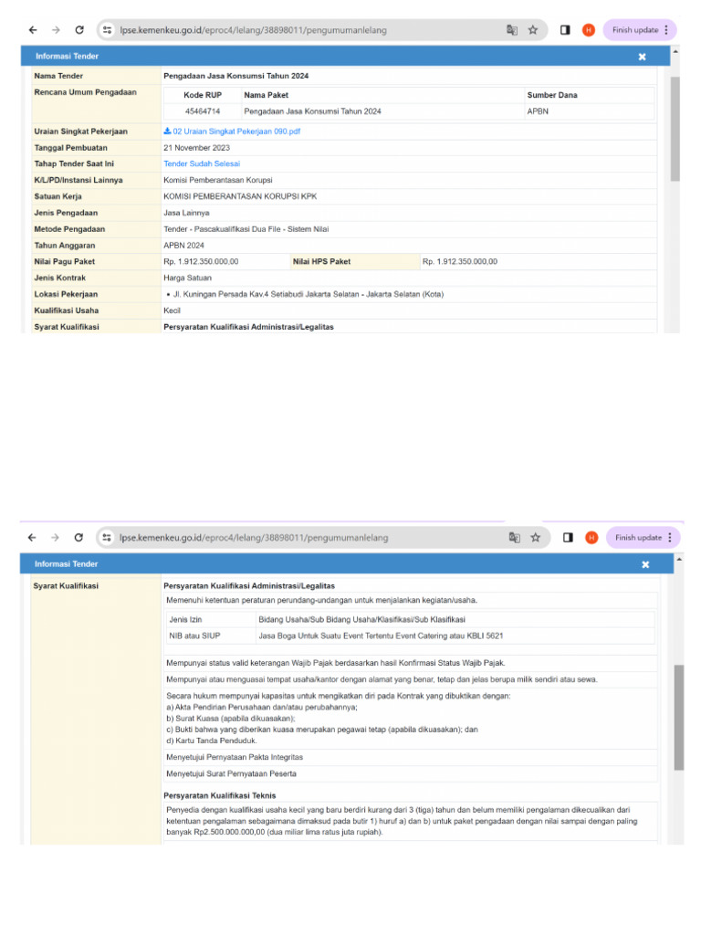Tender Konsumsi Di Luar BPS | PDF