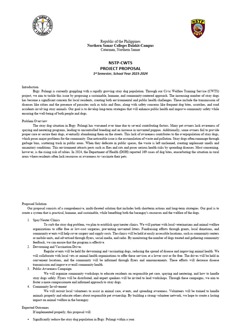 NSTP CWTS Plan of Activities | PDF | Dogs | Veterinary Medicine