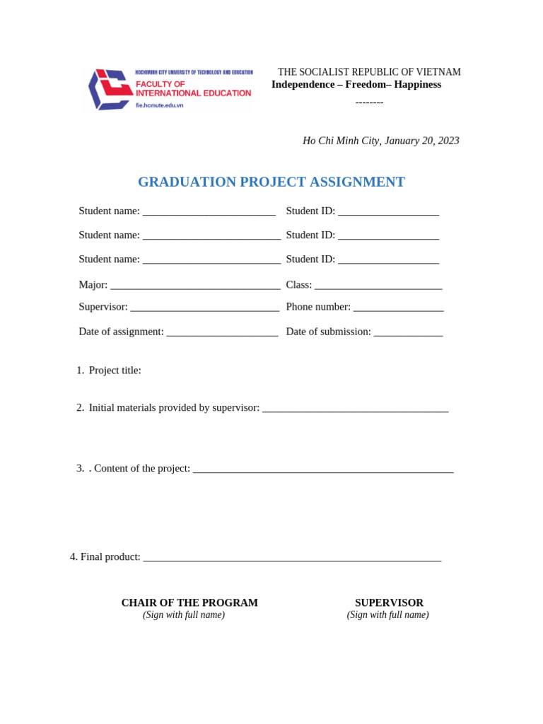 Graduation Project Assignment Template - Fie | PDF