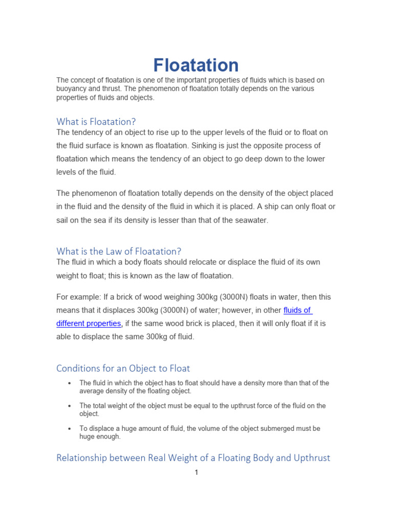 Floatation | PDF | Buoyancy | Weight