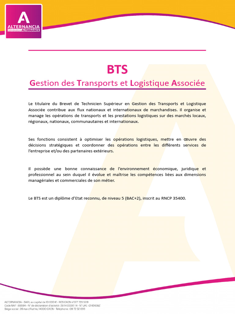 BTS GTLA : Formation et Débouchés | PDF | Transport | Logistique
