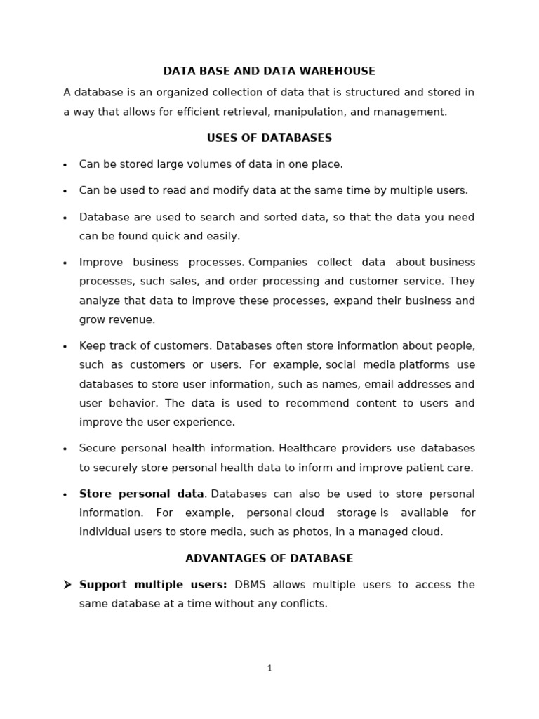 Database and Data Warehouse | PDF | Databases | Data Warehouse