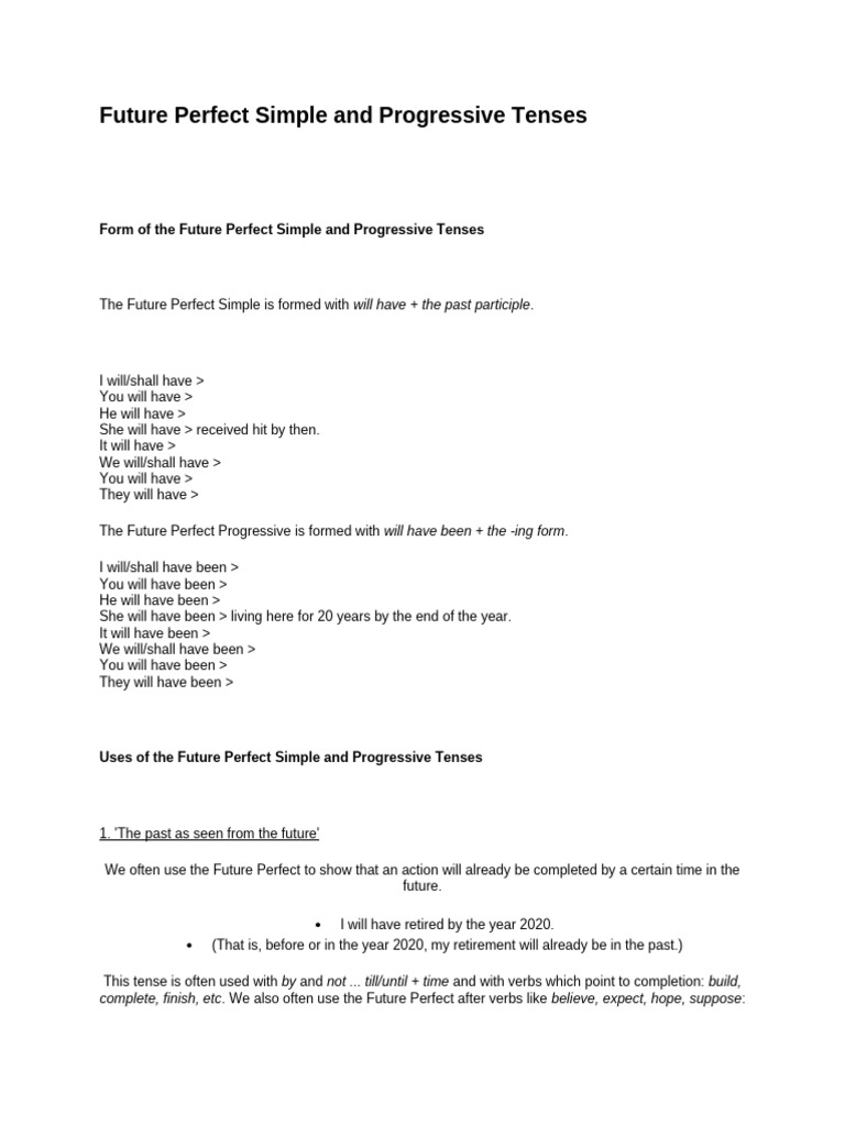 Future Perfect Simple and Progressive Tenses | PDF | Self-Improvement