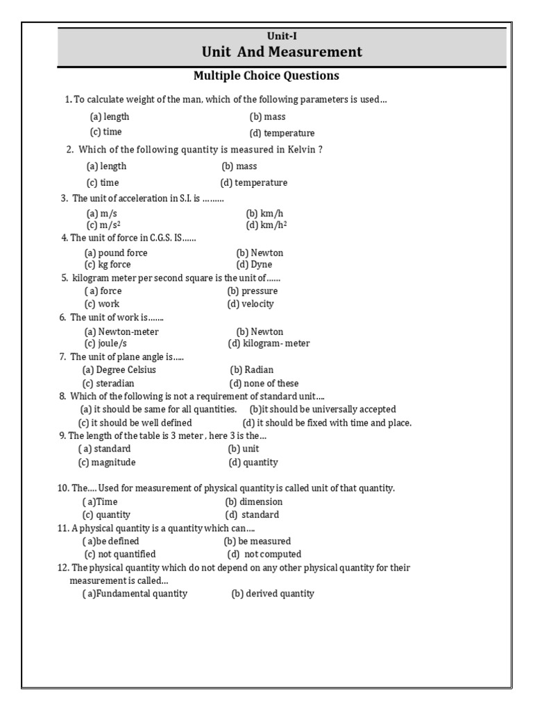 MCQ - Units and Measurement | PDF | Significant Figures | Metrology