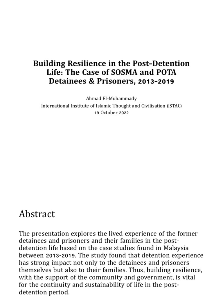 4.building Resilience in The Post-Detention Life - The Case of SOSMA and POTA Detainees, 2013 ...