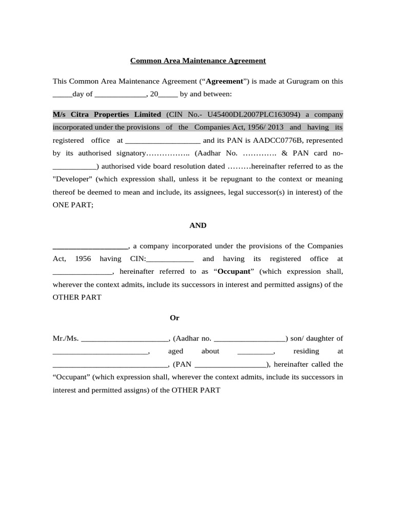 CAM Agreement - Lessee - Indiabulls One 09 - 16.09.2024 | PDF ...