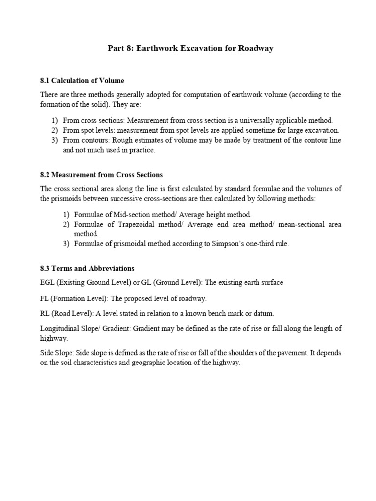 Earthwork Excavation Volume Calculation | PDF | Area | Volume