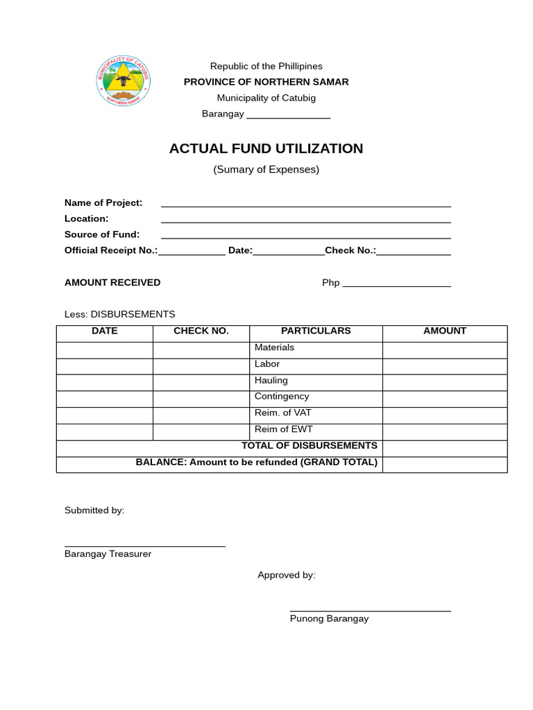 Barangay Fund Utilization Report | PDF | Finance & Money Management