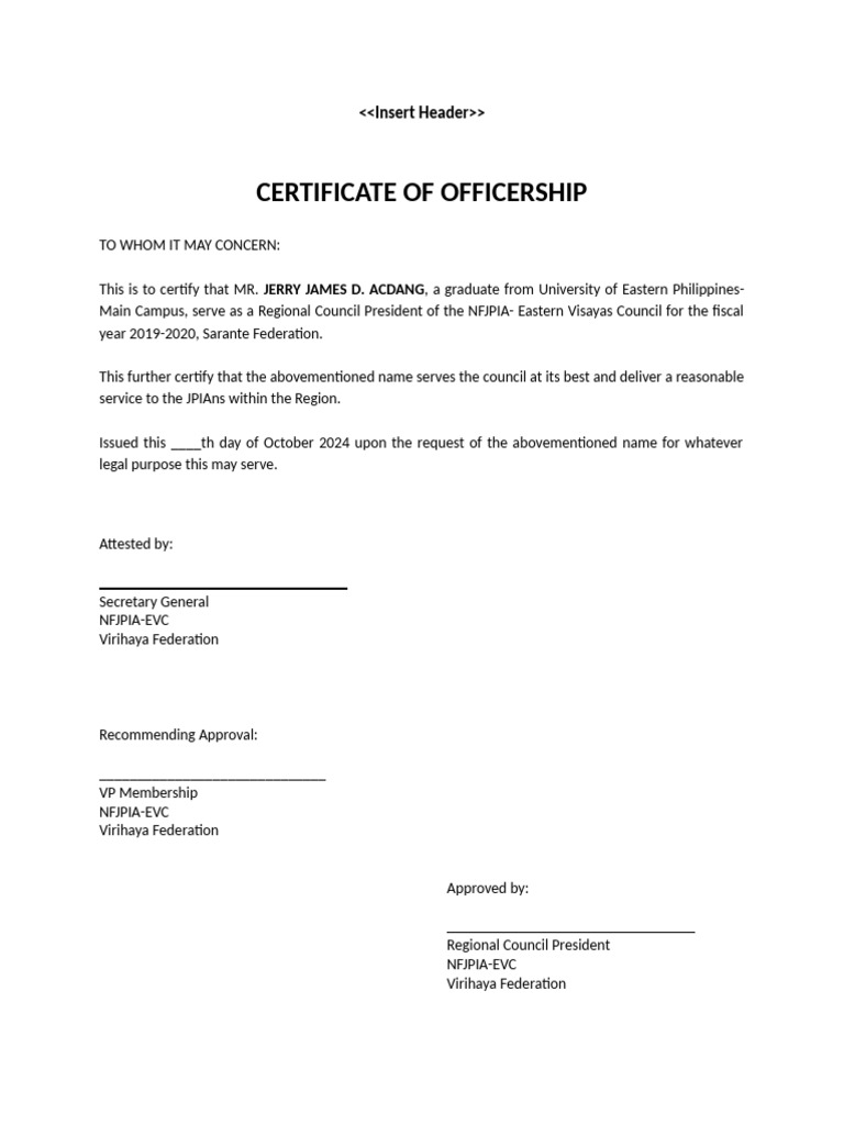 Certificate of Officership for Jerry Acdang | PDF