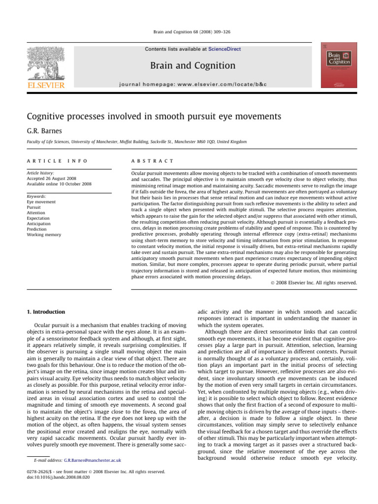 2008 Cognitive Processes Involved in Smooth Pursuit Eye Movements | PDF ...