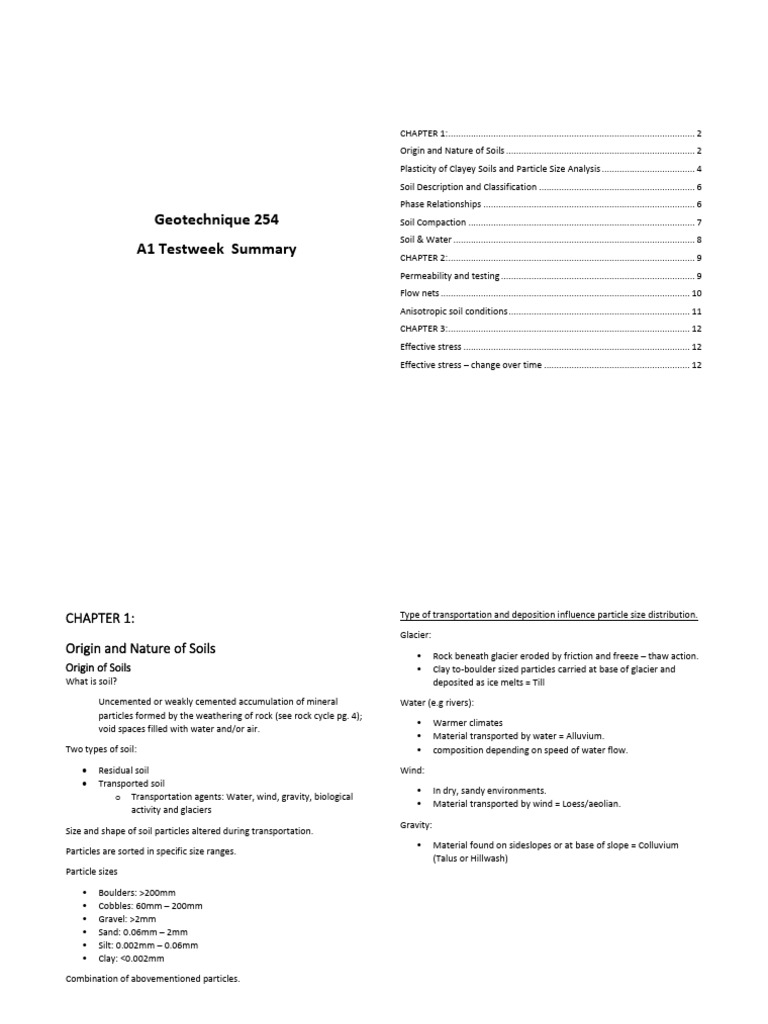 G254 A1 Summary | PDF | Silt | Density