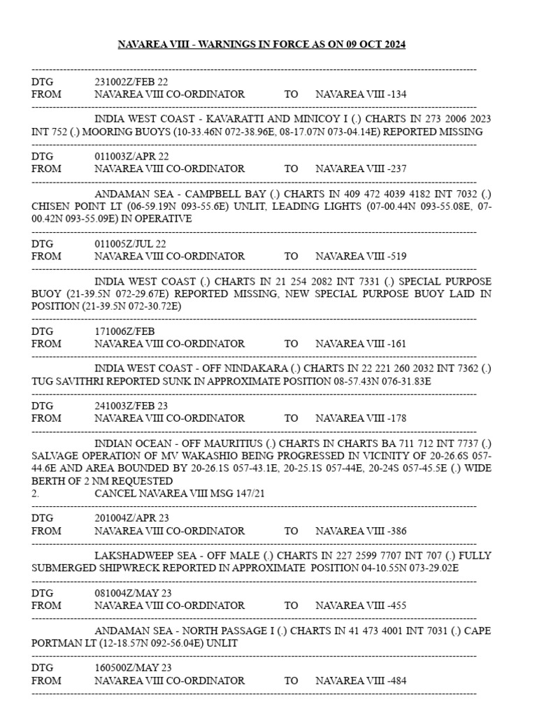 Navarea Warnings in Force | PDF | Earth Sciences | Hydrography