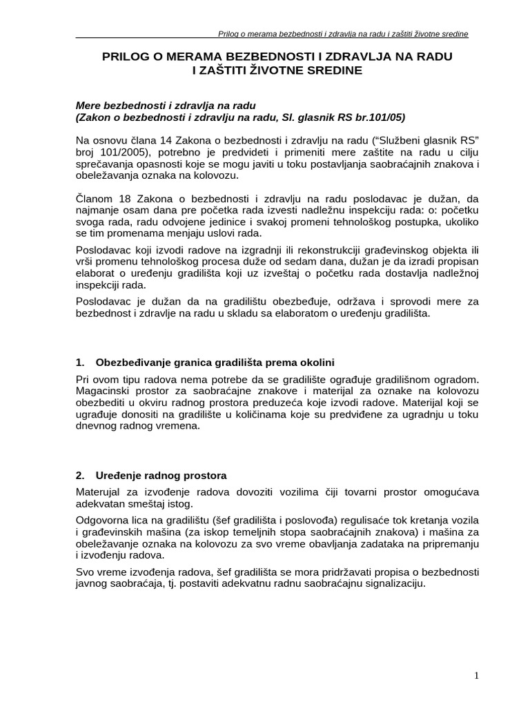 03 Prilog o Zastiti Na Radu I Zastiti Zivotne Sredine | PDF