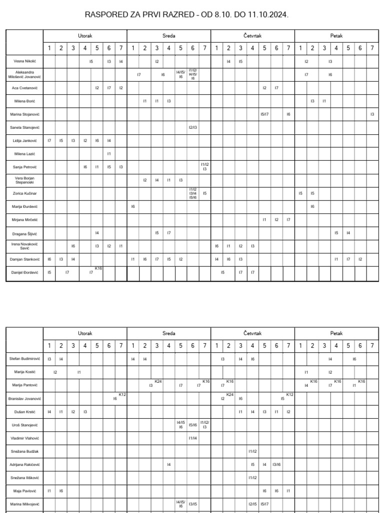 Raspored Za Prvi Razred Nastavnici | PDF