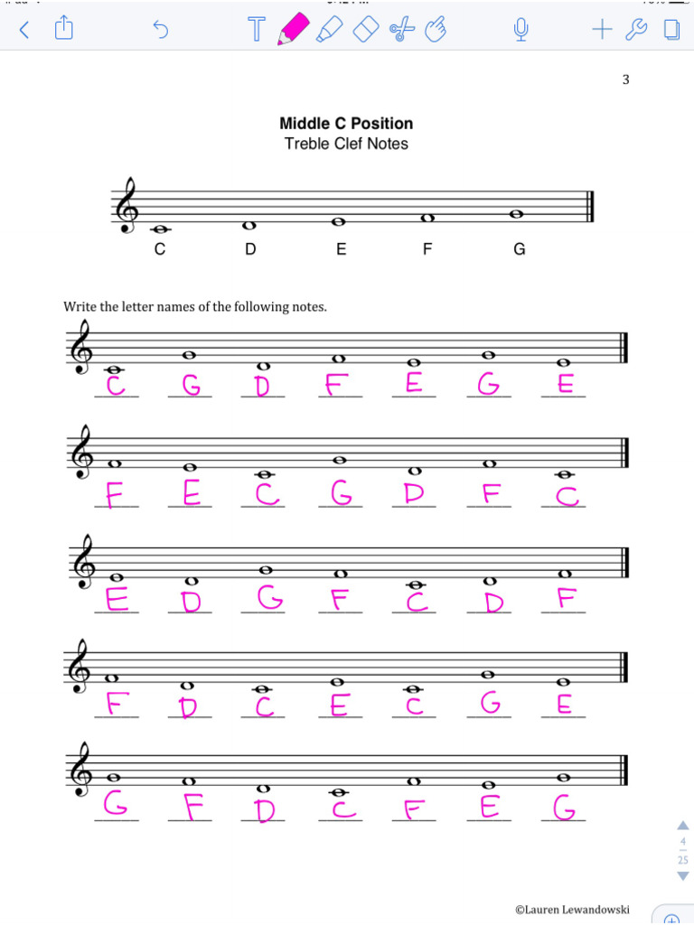 Treble Clef Note Test Middle C Position | PDF