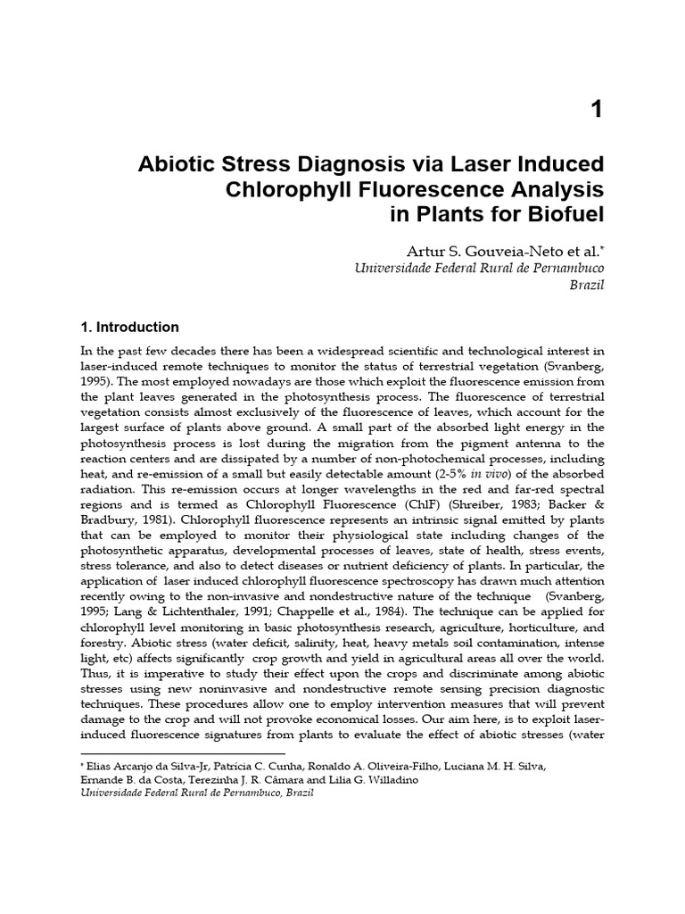 Laser Chlorophyll Fluorescence for Abiotic Stress Detection in Biofuel ...
