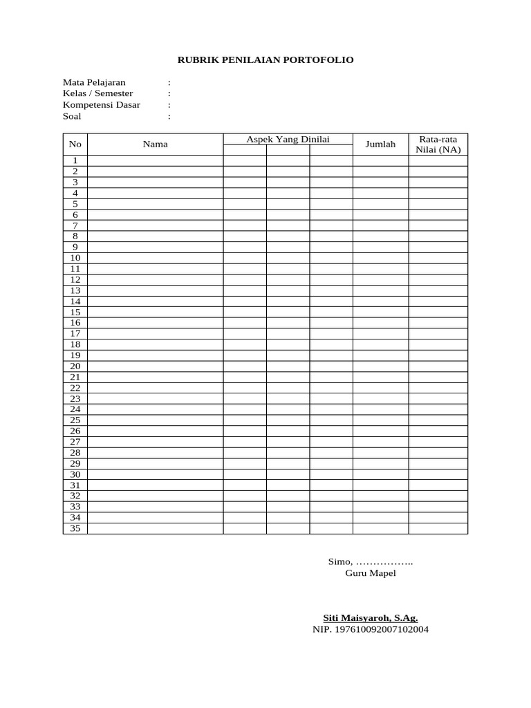 Rubrik Penilaian Portofolio | PDF