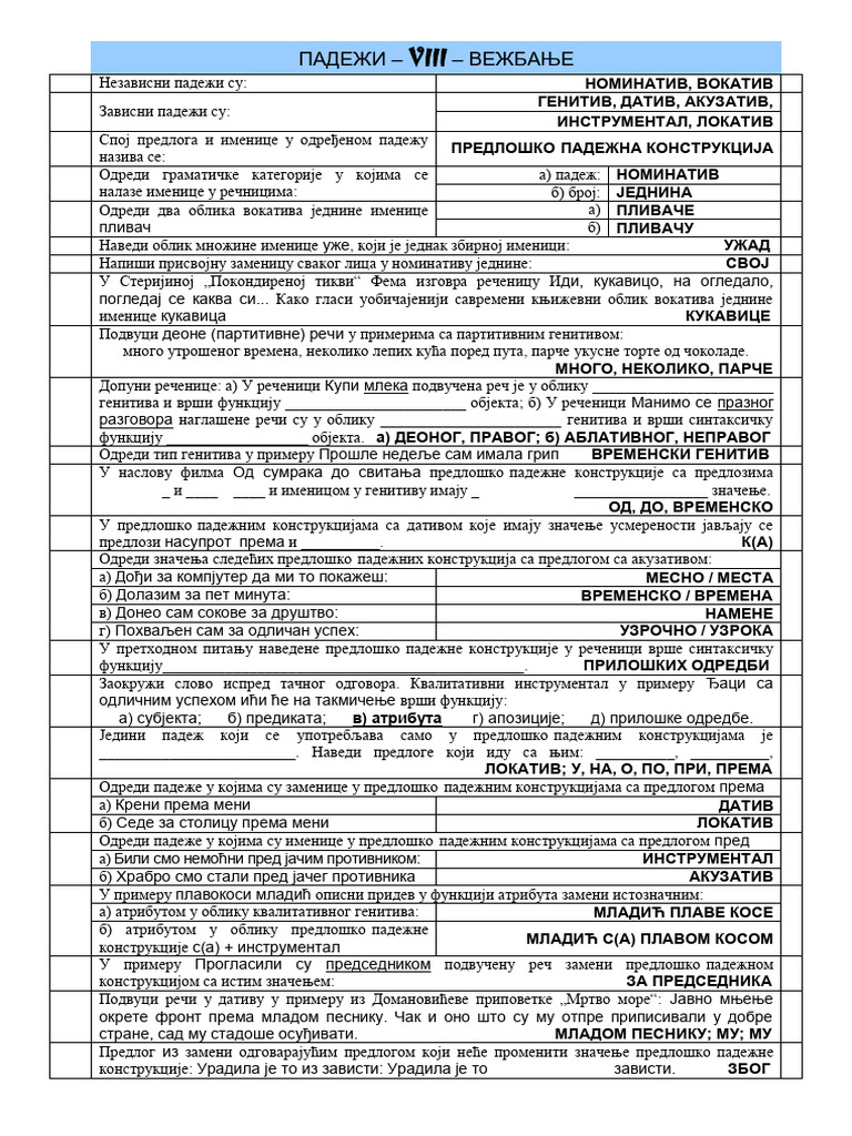 Padezi VIII Vezbanja | PDF