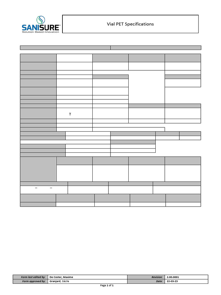 900 Product Specifications - 3.2.4 - Vial PET Specifications (Implemented) | PDF | Secondary ...