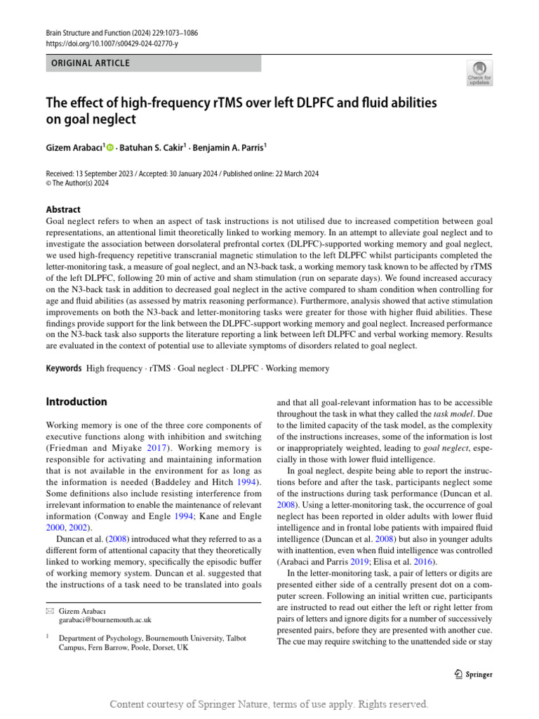rTMS and Goal Neglect in DLPFC | PDF | Dorsolateral Prefrontal Cortex ...