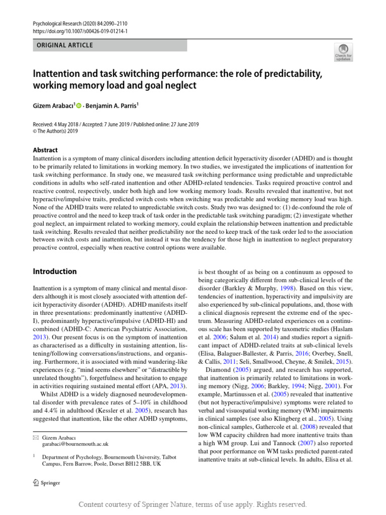 Inattention and Task Switching Performance The Rol | PDF | Attention ...