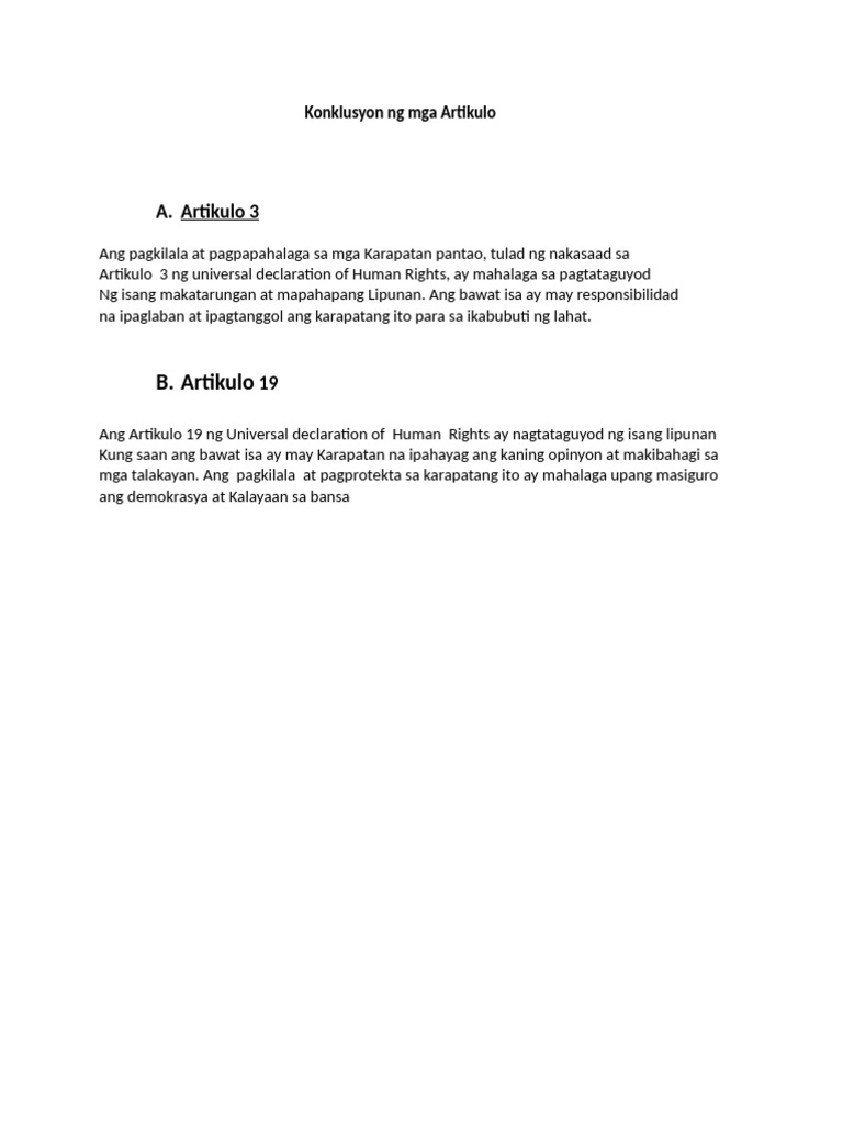 Konklusyon NG Mga Artikulo | PDF