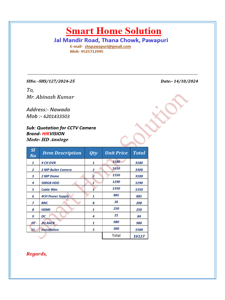 CCTV Camera Quotation 2024 | PDF