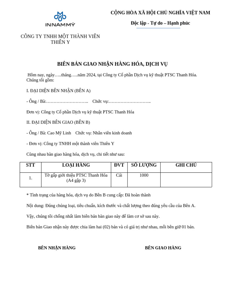 HOA DON 5TR Bien Ban Giao Hang | PDF