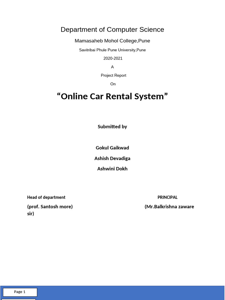 Online Car Rental System Project Report | PDF | System | Feasibility Study